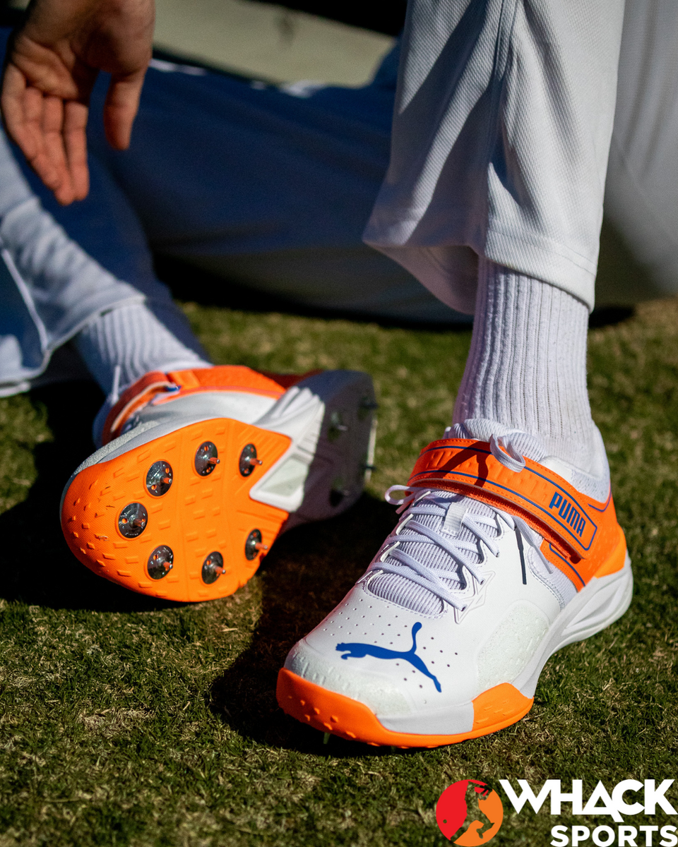 Puma 22.1 Bowling Cricket Shoes - Steel Spikes - White Ultra Blue Yell ...